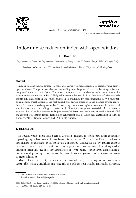(PDF) Indoor noise reduction index with open window