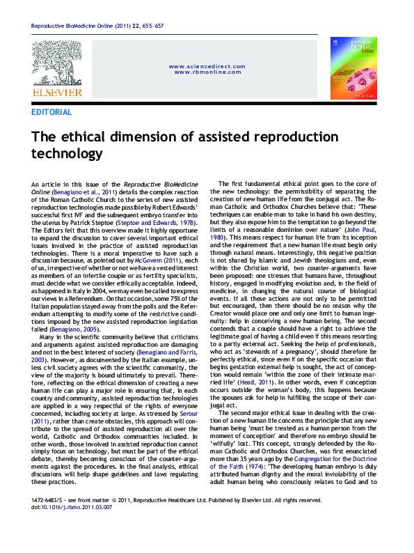(PDF) The ethical dimension of assisted reproduction technology