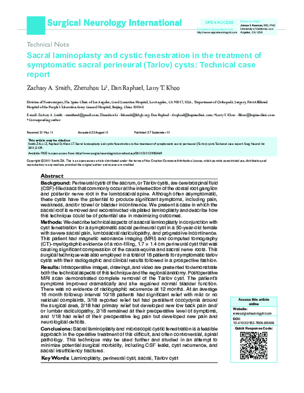 (PDF) Sacral laminoplasty and cystic fenestration in the treatment of ...