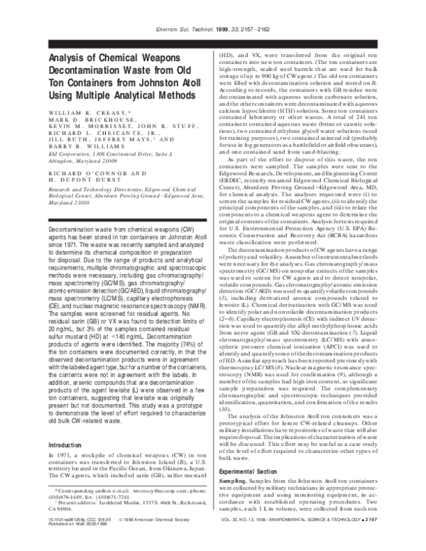 (PDF) Analysis of chemical weapons decontamination waste from old ton ...