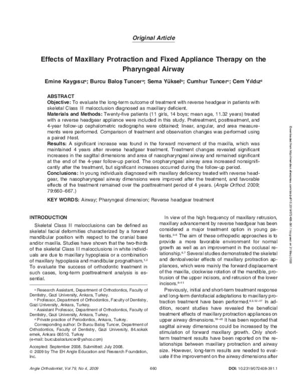 (PDF) Effects of Maxillary Protraction and Fixed Appliance Therapy on the Pharyngeal Airway