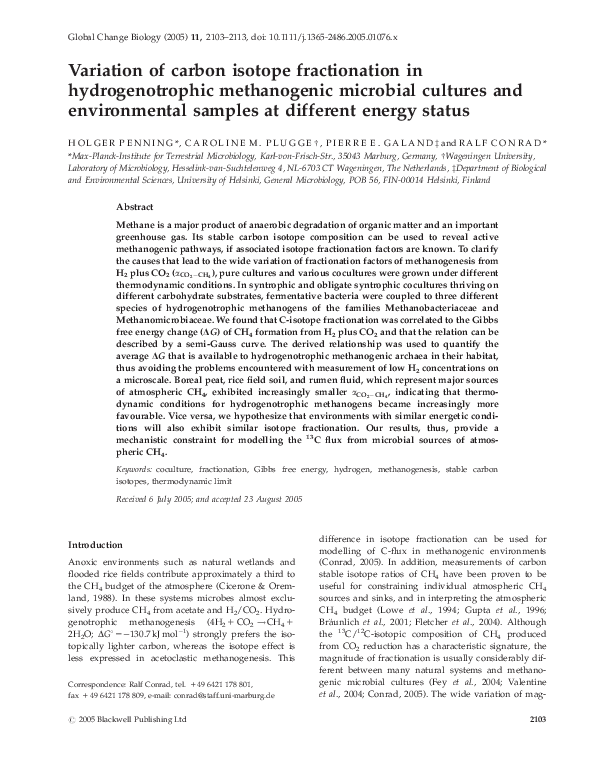 (PDF) Variation of carbon isotope fractionation in hydrogenotrophic ...