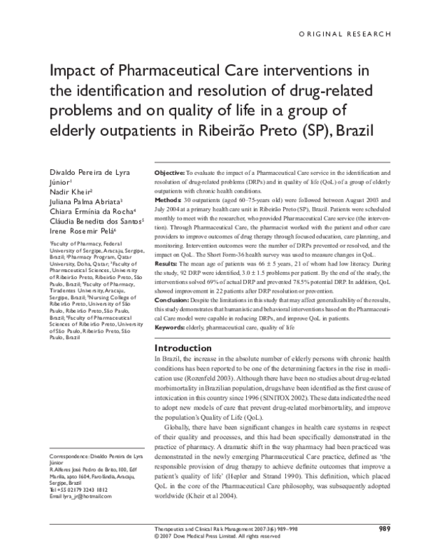 (PDF) Impact of Pharmaceutical Care interventions in the identification ...