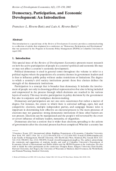 (PDF) Democracy, Participation, and Economic Development: An Introduction