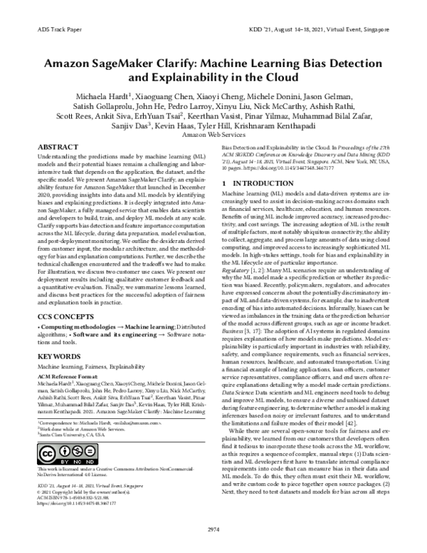 Pdf Amazon Sagemaker Clarify Machine Learning Bias Detection And