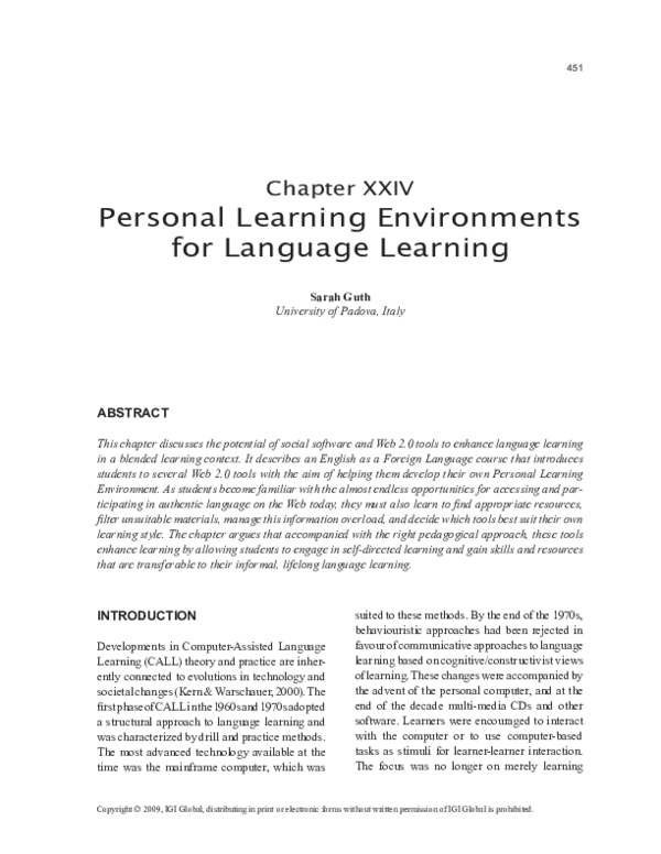 (PDF) Personal learning environments for language learning