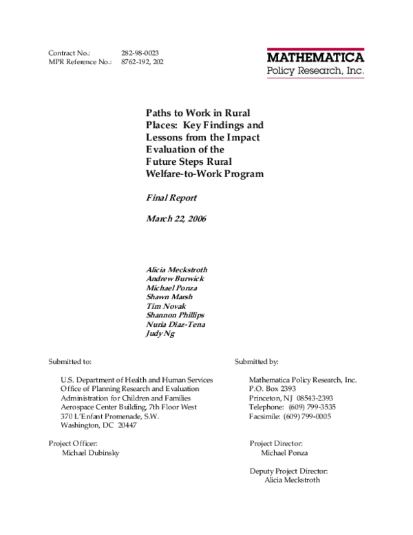 (PDF) Paths to Work in Rural Places: Key Findings and Lessons from the ...