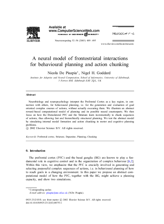 (PDF) Neural Model for Action Chunking and Planning
