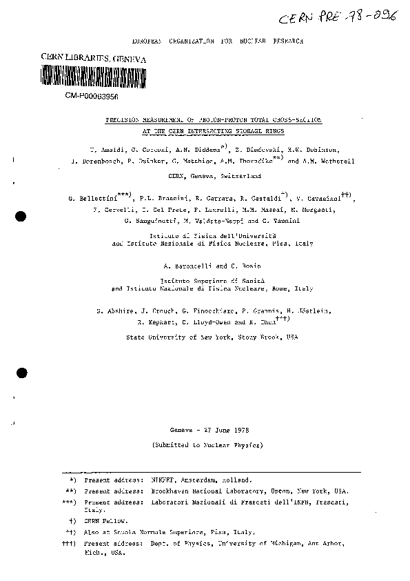 (PDF) Precision measurement of proton-proton total cross section at the ...