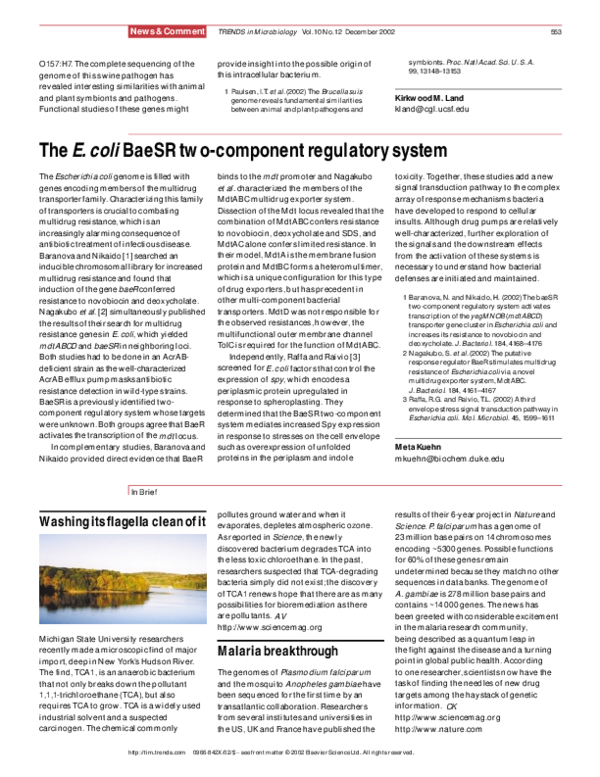 (PDF) The E. coli BaeSR two-component regulatory system