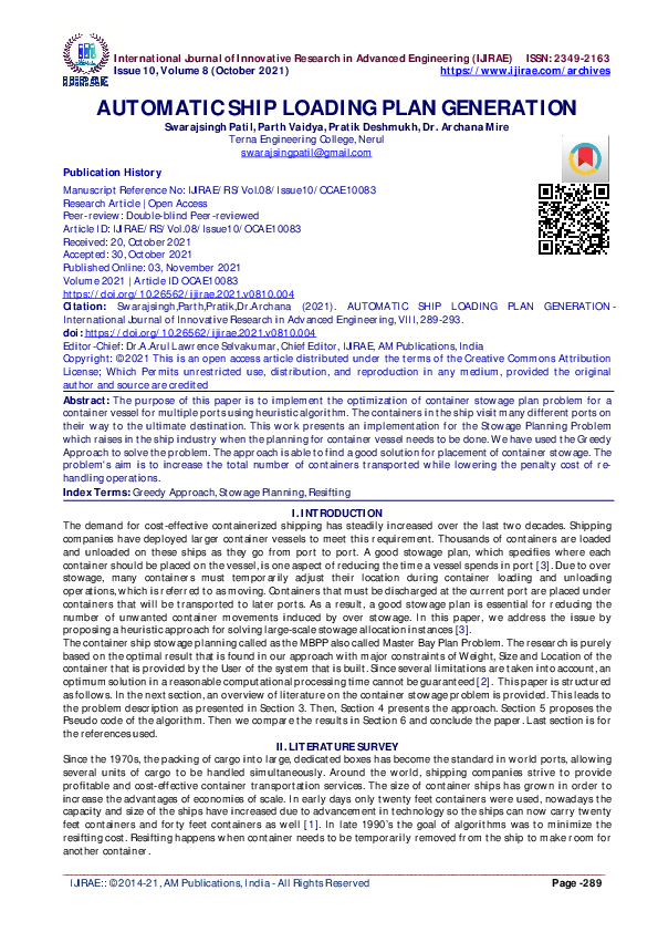 (PDF) AUTOMATIC SHIP LOADING PLAN GENERATION