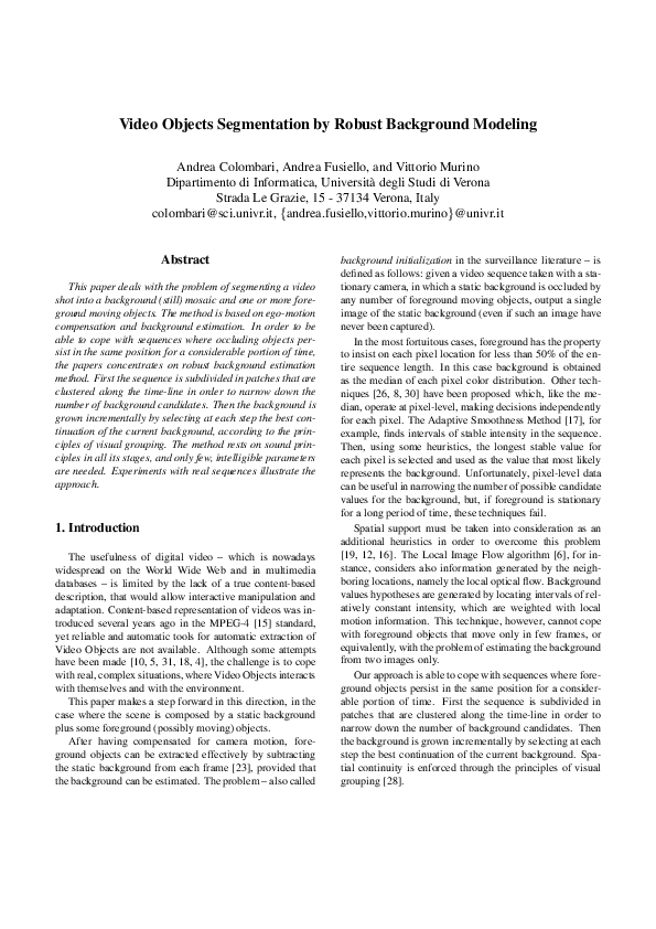 (PDF) Video objects segmentation by robust background modeling