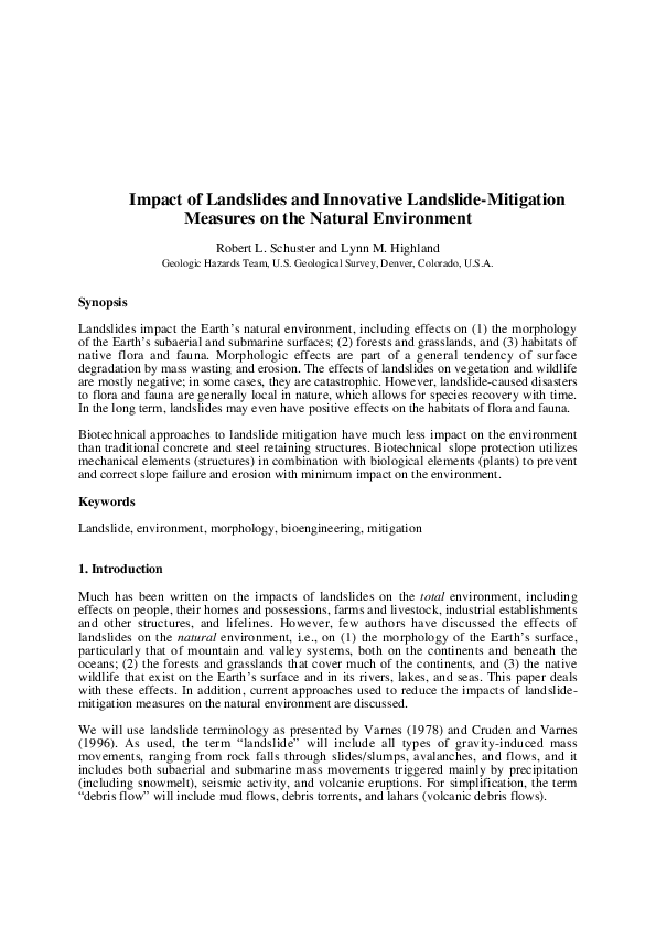 (PDF) Impact of landslides and innovative landslide-mitigation measures ...