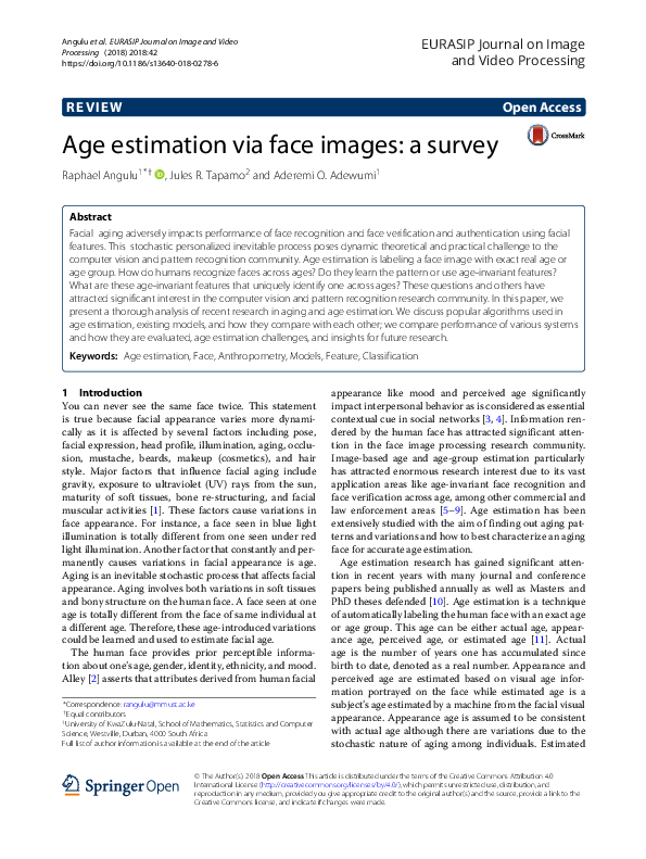 (PDF) Age estimation via face images: a survey