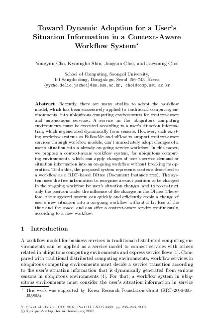 (PDF) Toward Dynamic Adoption for a User’s Situation Information in a Context-Aware Workflow System