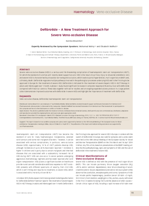 (PDF) Defibrotide – A New Treatment Approach for Severe Veno-occlusive ...