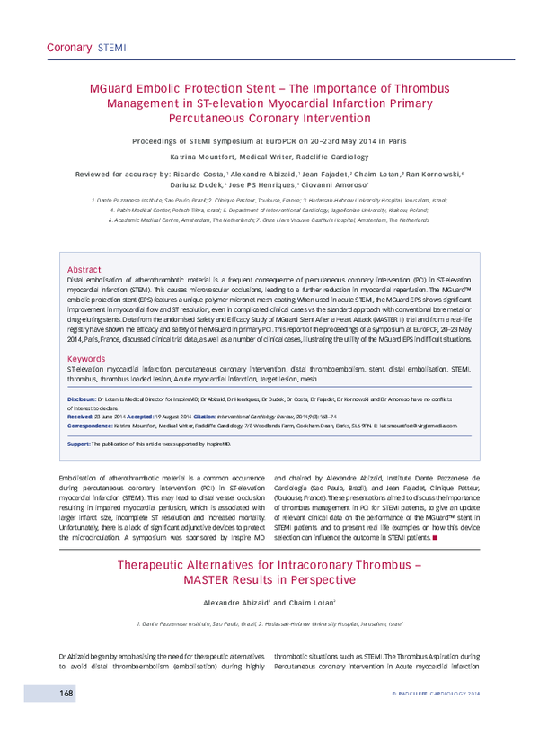 (PDF) MGuard Embolic Protection Stent – The Importance of Thrombus ...