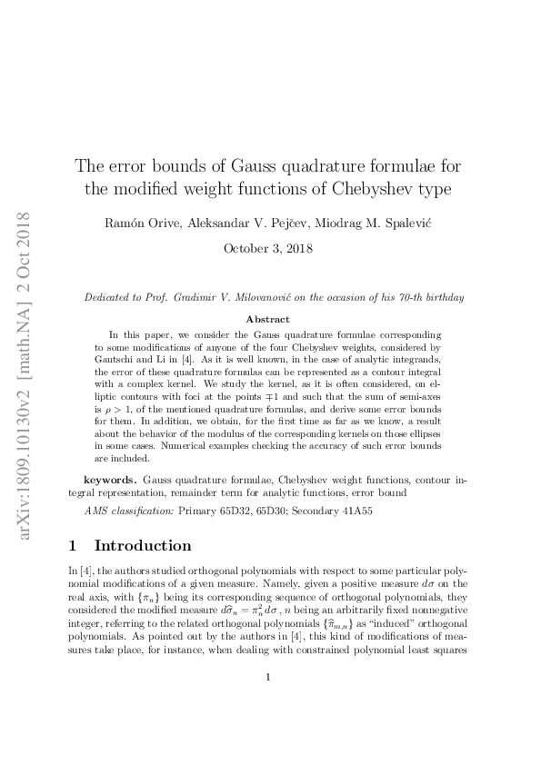(PDF) Error Bounds of Gauss Quadrature with Chebyshev