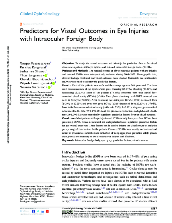 (PDF) Predictors for Visual Outcomes in Eye Injuries with Intraocular ...