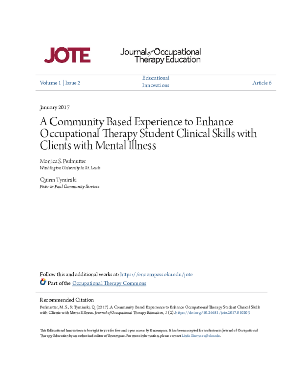 (PDF) A Community Based Experience to Enhance Occupational Therapy ...