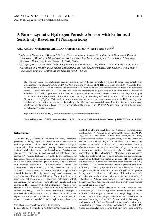 (PDF) A Non-enzymatic Hydrogen Peroxide Sensor with Enhanced ...