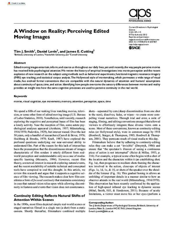 (PDF) A window on reality: Perceiving edited moving images