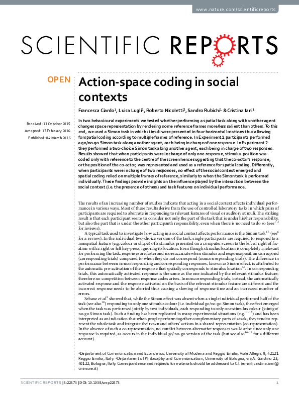 (PDF) Action-space coding in social contexts