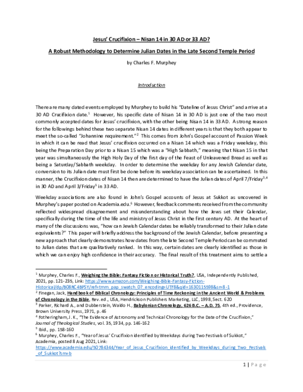 (PDF) Jesus’ Crucifixion – Nisan 14 in 30 AD or 33 AD?: A Robust ...