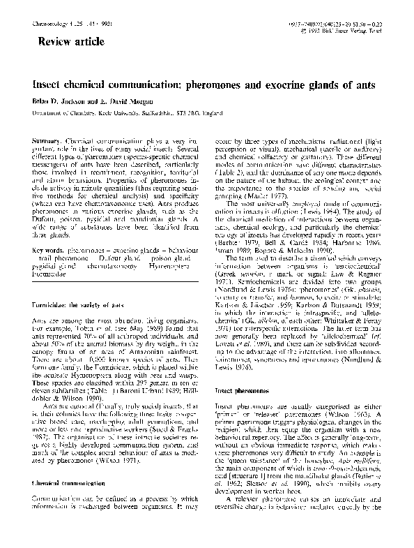 (PDF) Insect chemical communication: Pheromones and exocrine glands of ants