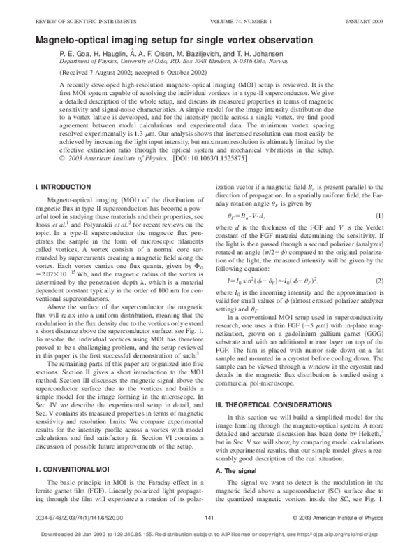 (PDF) Magneto-optical imaging setup for single vortex observation
