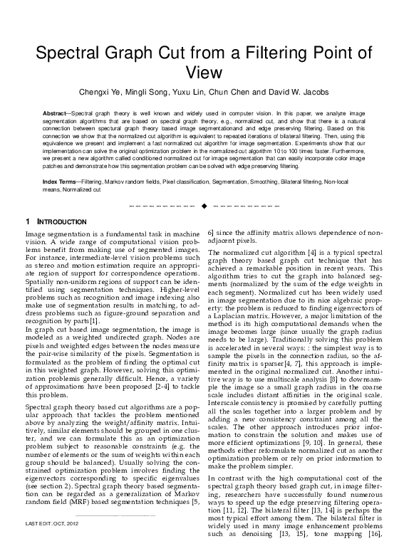 (PDF) Spectral Graph Cut from a Filtering Point of View