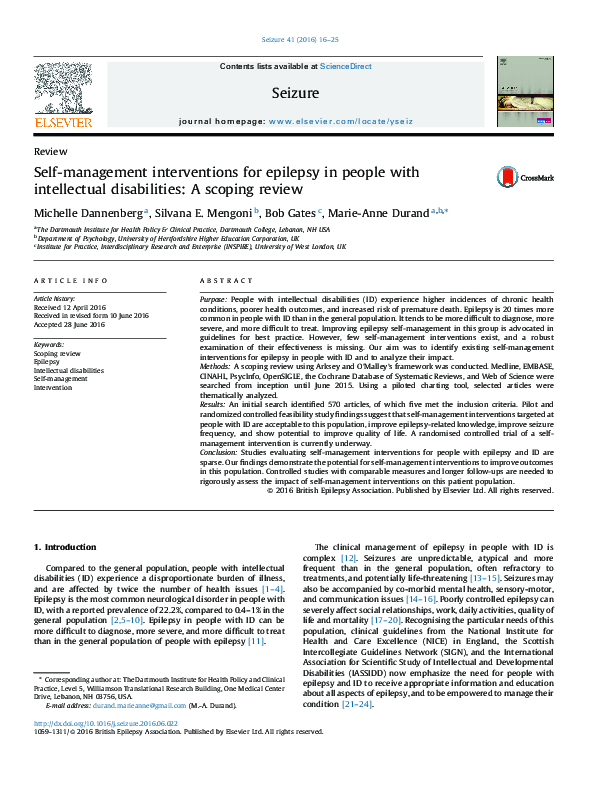 (PDF) Self-management interventions for epilepsy in people with intellectual disabilities: A ...
