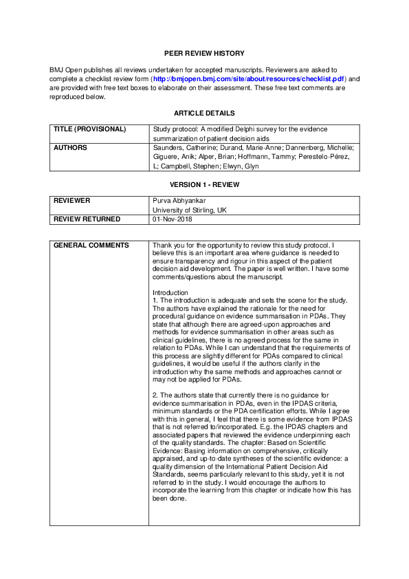 Modified Delphi Survey For The Evidence Summarisation Of Patient