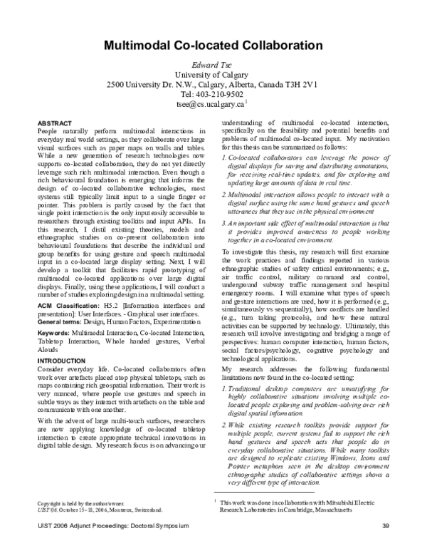 (PDF) Multimodal Co-located Collaboration
