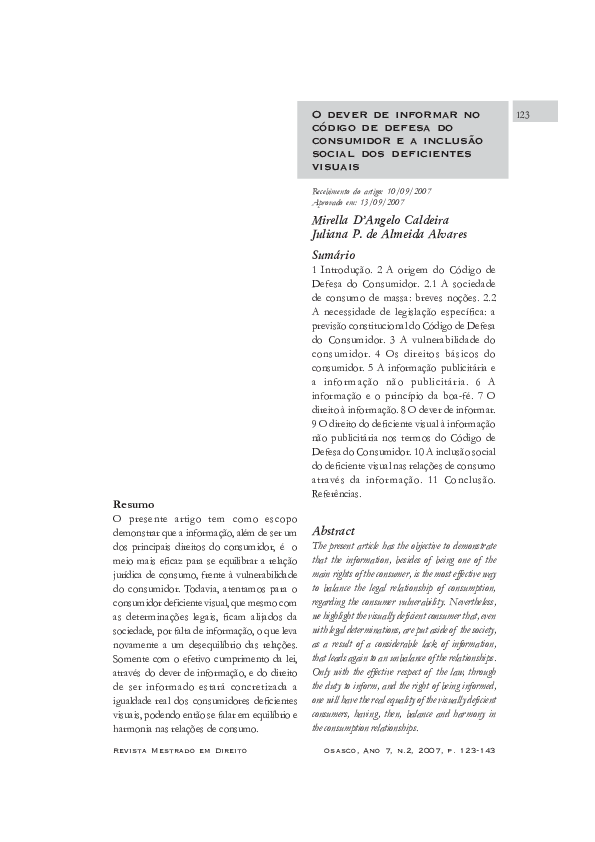 (PDF) O dever de informar no C digo de defesa do consumidor e a inclus ...