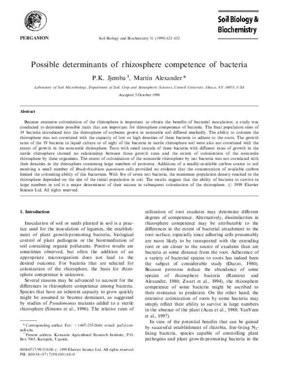 (PDF) Possible determinants of rhizosphere competence of bacteria