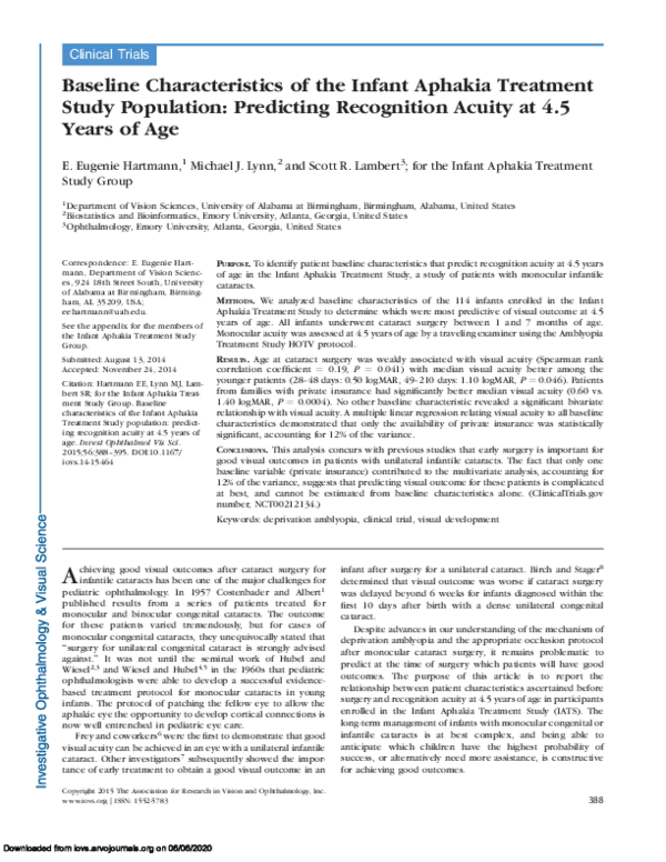 (PDF) Baseline characteristics of the infant aphakia treatment study ...