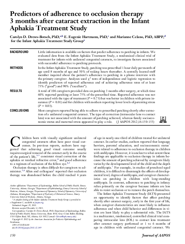 (PDF) Predictors of adherence to occlusion therapy 3 months after ...