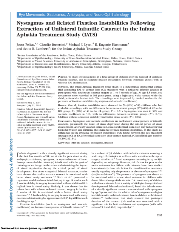 (PDF) Nystagmus and related fixation instabilities following extraction ...
