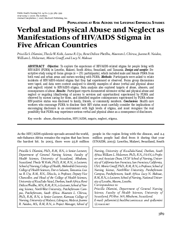 (PDF) Verbal and Physical Abuse and Neglect as Manifestations of HIV ...