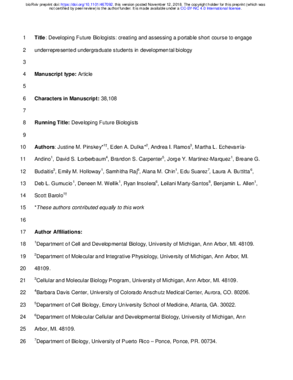 (PDF) Developing Future Biologists: creating and assessing a portable short course to engage ...