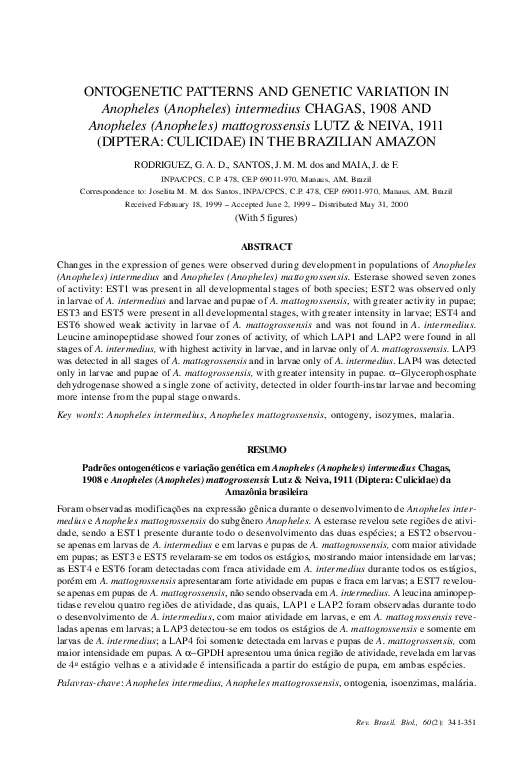 (PDF) Ontogenetic patterns and genetic variation in Anopheles ...