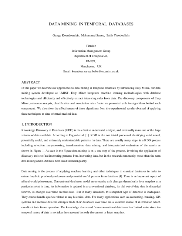 (PDF) Data Mining in Temporal Databases