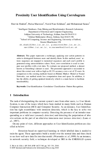 (PDF) Proximity User Identification Using Correlogram
