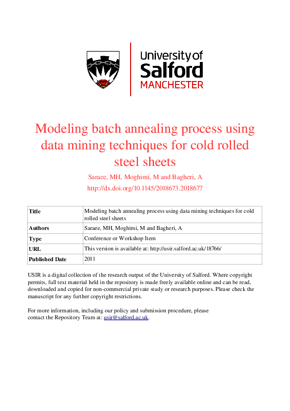 (PDF) Modeling batch annealing process using data mining techniques for ...