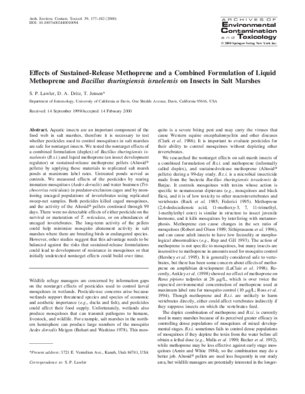 (PDF) Effects of Sustained-Release Methoprene and a Combined ...