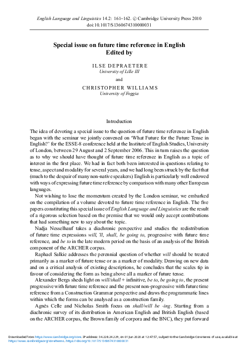 (PDF) Special issue on future time reference in English | Ilse ...