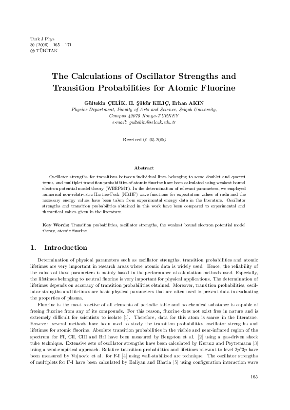 (PDF) The Calculations of Oscillator Strengths and Transition Probabilities for Atomic Fluorine