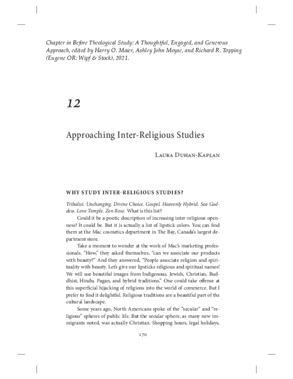 (PDF) Approaching Inter-Religious Studies