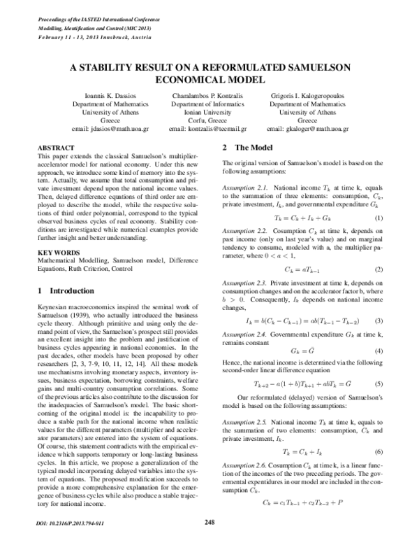 (PDF) A stability result on a reformulated Samuelson economical model